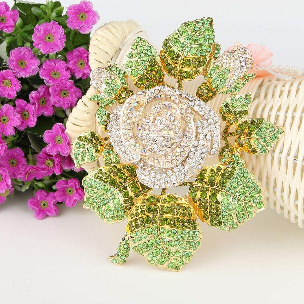 Our White Rose and Peridot Swarvorski Crystal Pin "High End ...